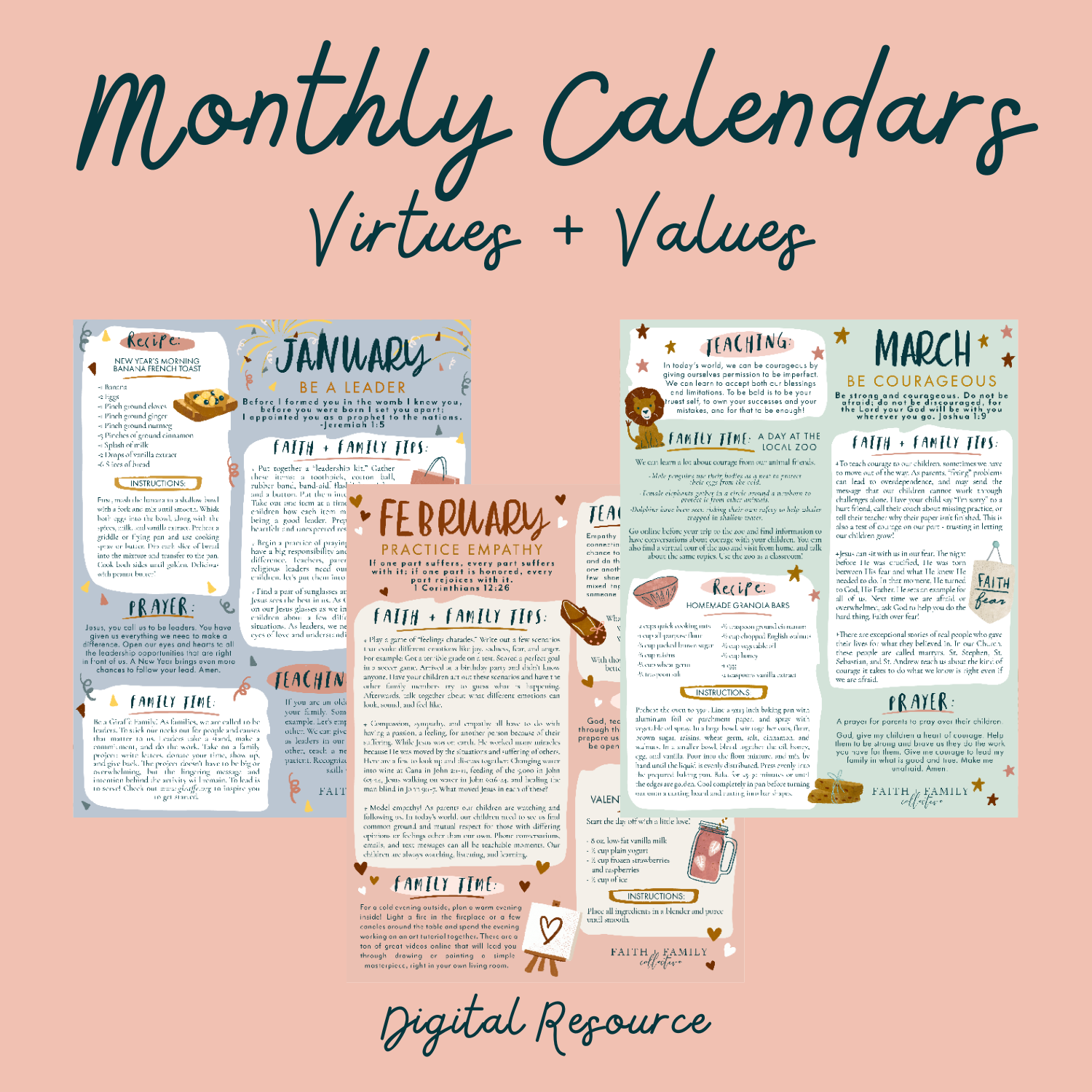 Monthly Calendars - Virtues and Values – FaithandFamilyCollective